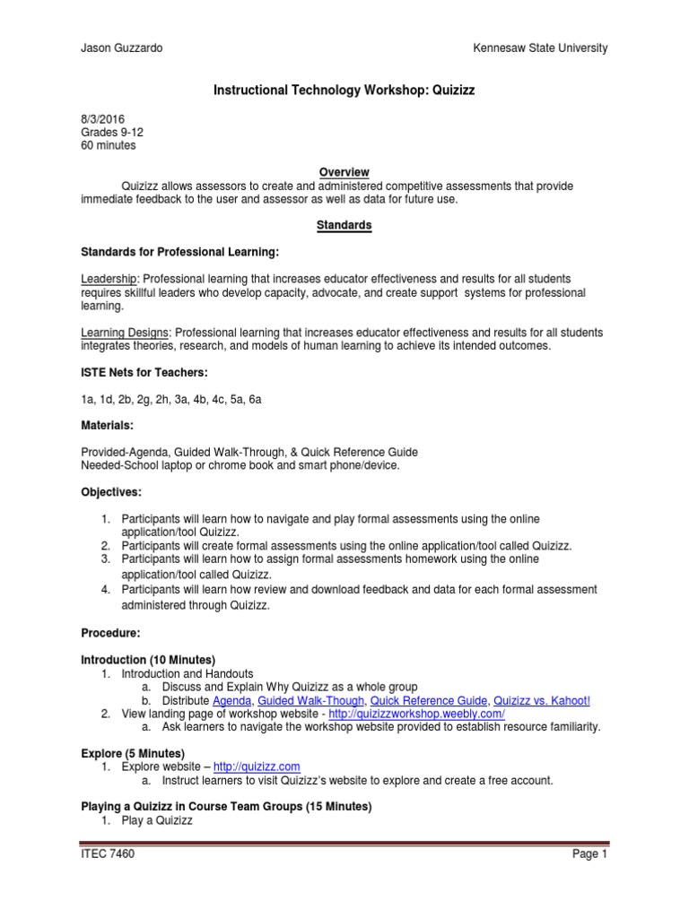 Quizizz Workshop Lesson Plan | Download Free PDF | Educational ...