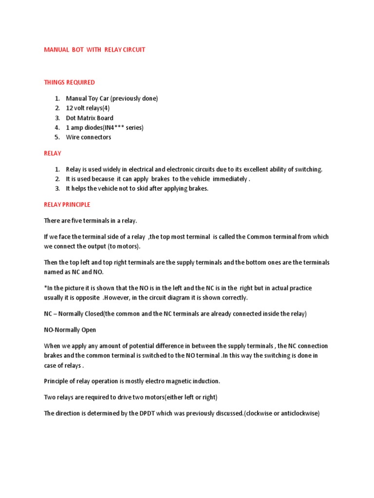 Manual Bot With Relay Circuit | PDF | Relay | Switch