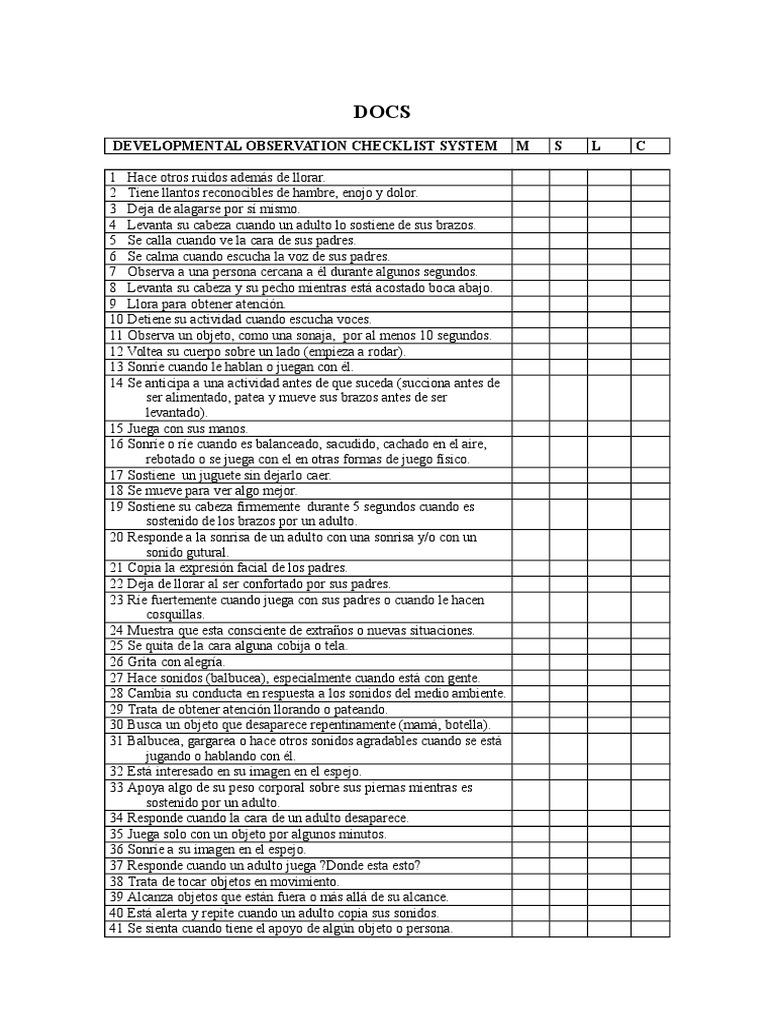 Developmental Observation Checklist System | PDF | Juguetes | Adultos
