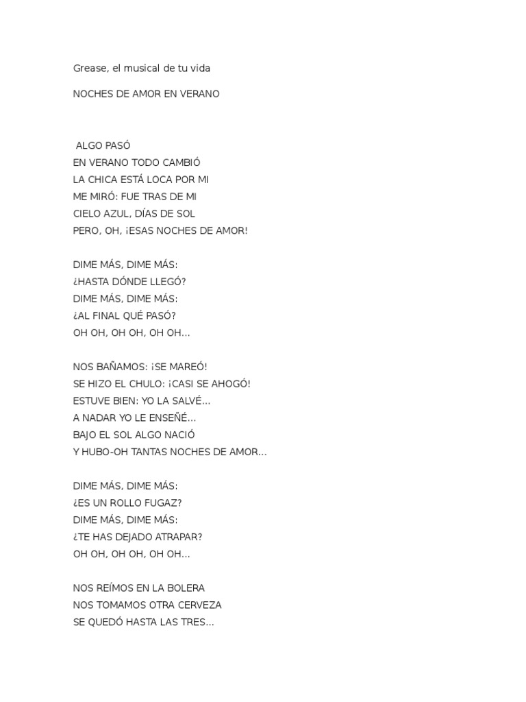 Grease Canciones Letras | PDF