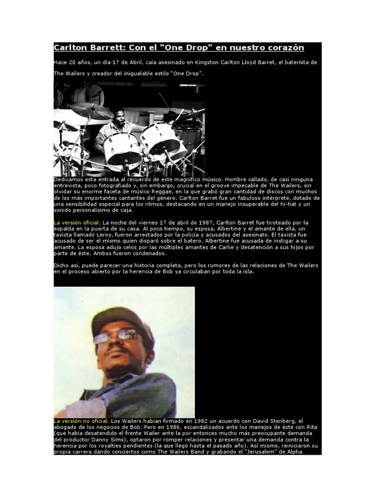 Carlton Barrett - Historia | PDF | Bob Marley | Reggae