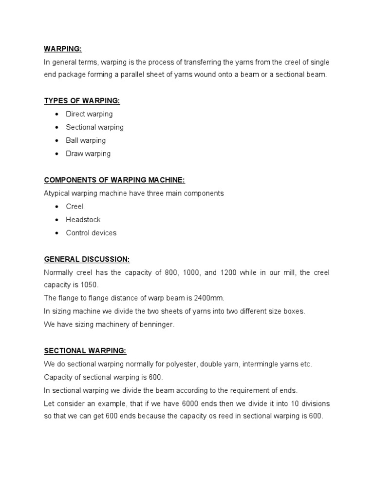 Warping | PDF | Spinning (Textiles) | Weaving