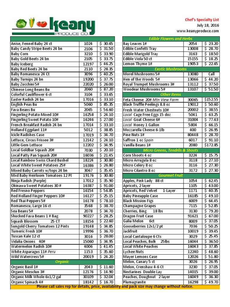 Chef Specialty List Updated 7-18-16 | PDF | Home & Garden