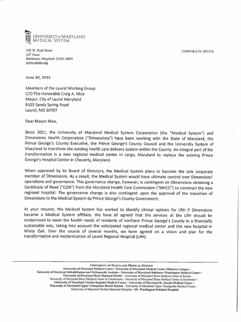 University of Maryland Medical System Letter | PDF