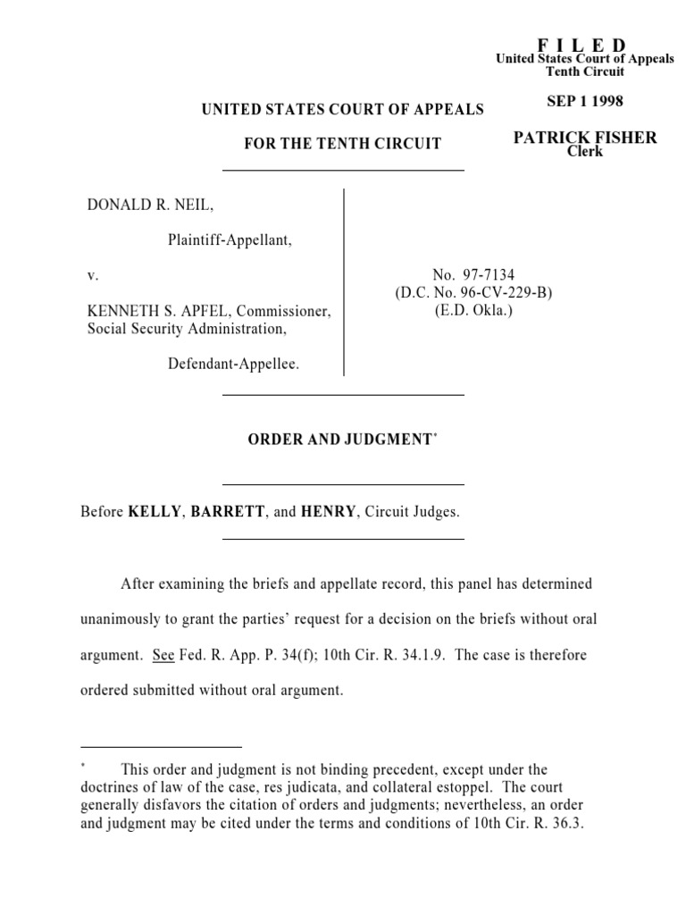 Neil v. Apfel, 10th Cir. (1998) | PDF | Precedent | Clinical Medicine