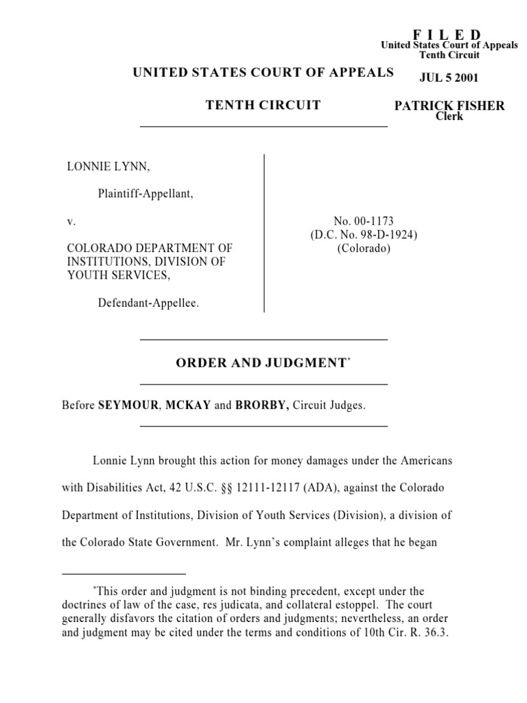 Lynn v. CO Dep't of Inst., 10th Cir. (2001) | PDF | Ex Parte Young ...