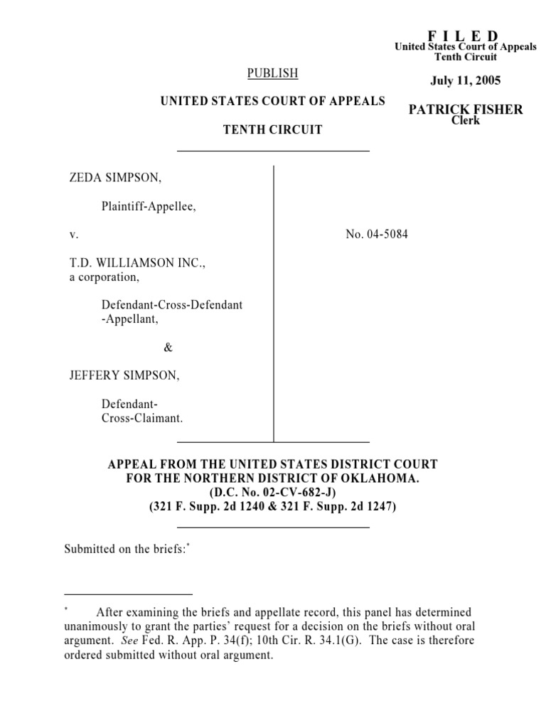 Simpson v. T.D. Williamson Inc., 414 F.3d 1203, 10th Cir. (2005) | PDF ...