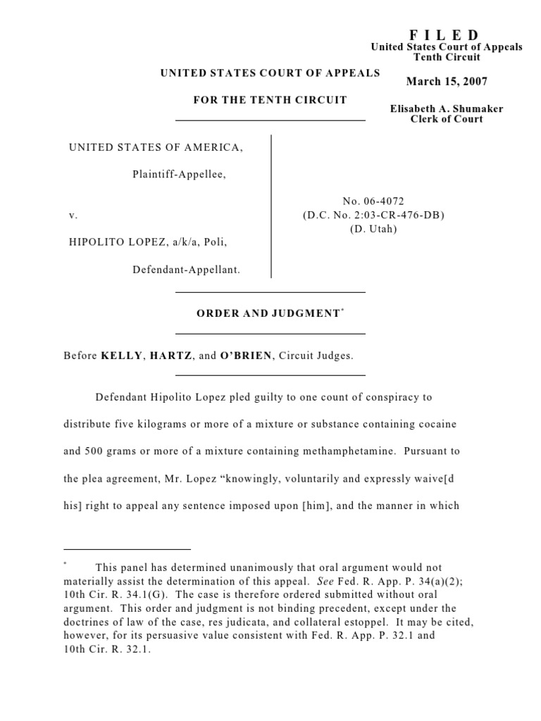 United States v. Lopez, 10th Cir. (2007) | PDF | Plea | Plea Bargain