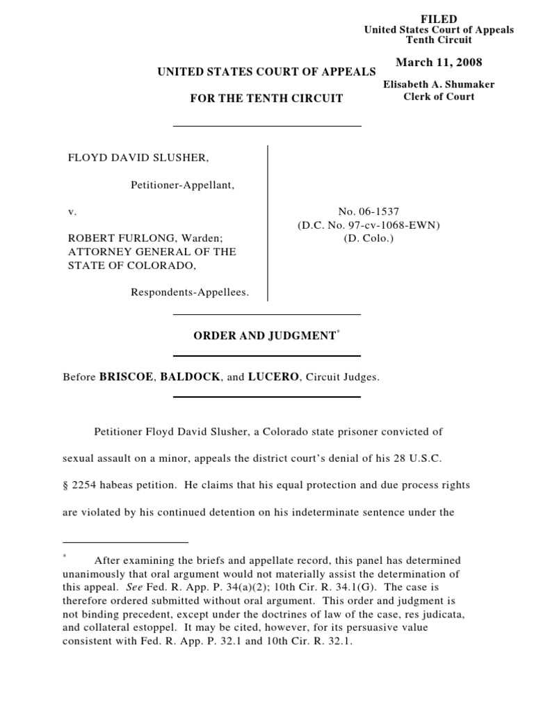Slusher v. Furlong, 10th Cir. (2008) | PDF | State Court (United States ...