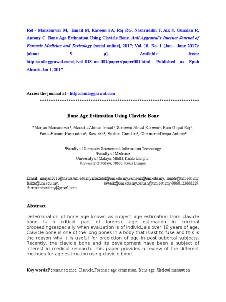 Bone Age Estimation Using Clavicle Bone | PDF | Bone | Musculoskeletal ...