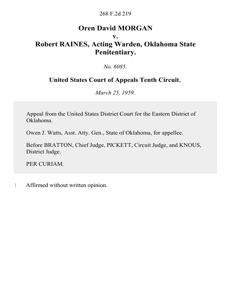 Oren David Morgan v. Robert Raines, Acting Warden, Oklahoma State ...