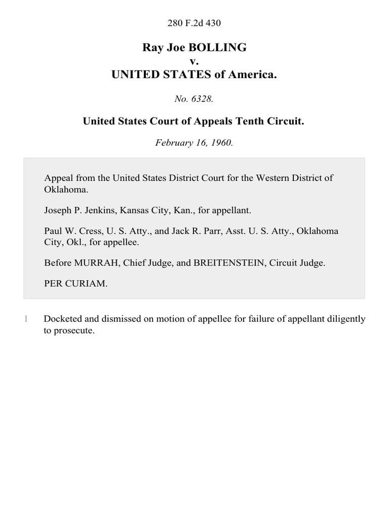 Ray Joe Bolling v. United States, 280 F.2d 430, 10th Cir. (1960) | PDF