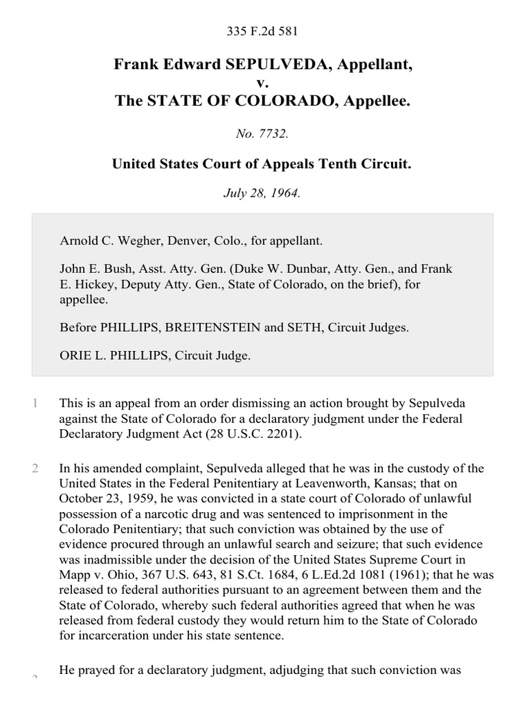 Frank Edward Sepulveda v. The State of Colorado, 335 F.2d 581, 10th Cir ...