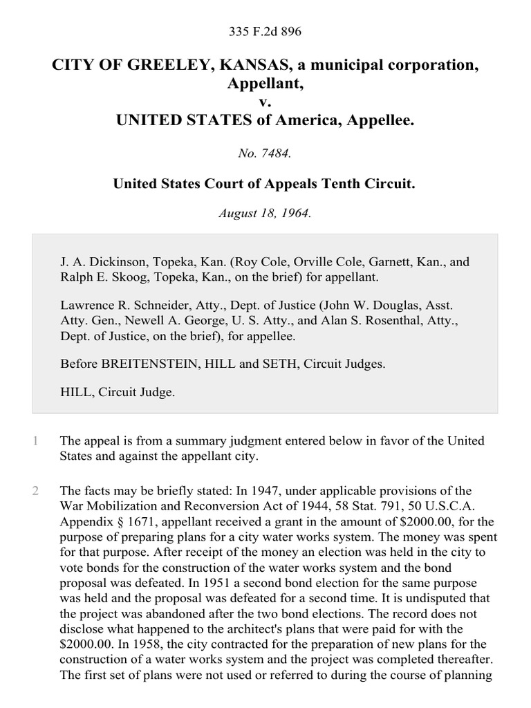 Greeley v. U.S. Water Works Funding Case | PDF | Supreme Court Of The ...
