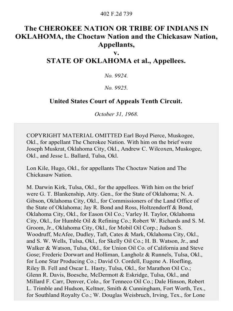 The Cherokee Nation or Tribe of Indians in Oklahoma, The Choctaw Nation ...