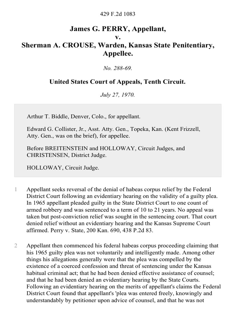Perry v. Crouse: Habeas Corpus Appeal | PDF | Plea | Supreme Court Of ...
