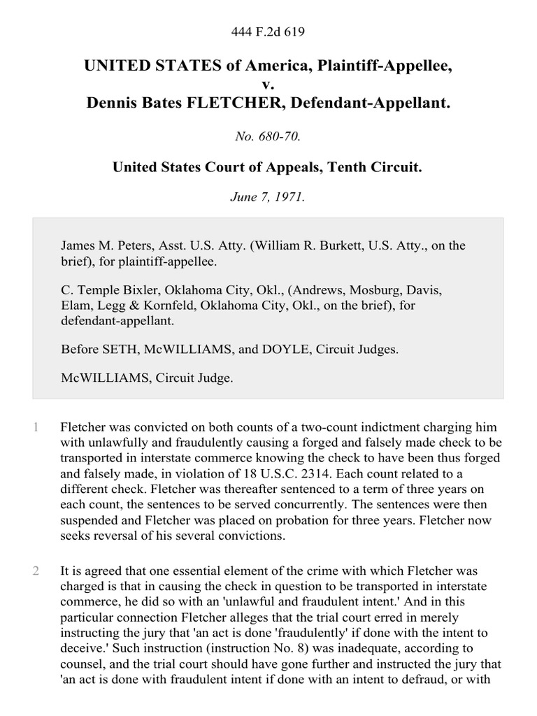 UNITED STATES of America, Plaintiff-Appellee, v. Dennis Bates FLETCHER ...
