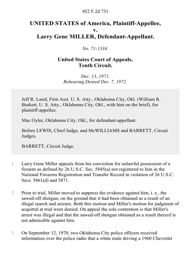 United States v. Larry Gene Miller, 452 F.2d 731, 10th Cir. (1972 ...