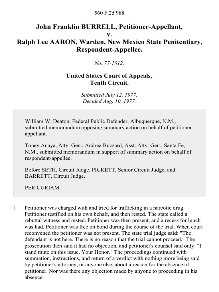 Burrell v. Aaron: Trial Absence Ruling | PDF | Supreme Court Of The ...