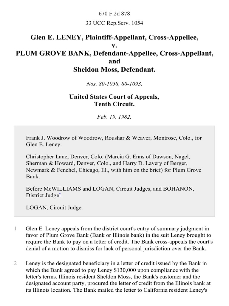 Glen E. Leney, Cross-Appellee v. Plum Grove Bank, Cross-Appellant, and ...