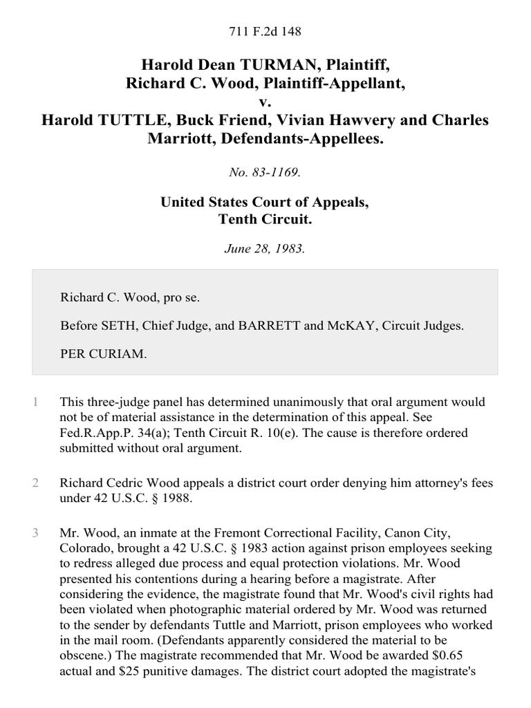 Harold Dean Turman, Richard C. Wood v. Harold Tuttle, Buck Friend ...