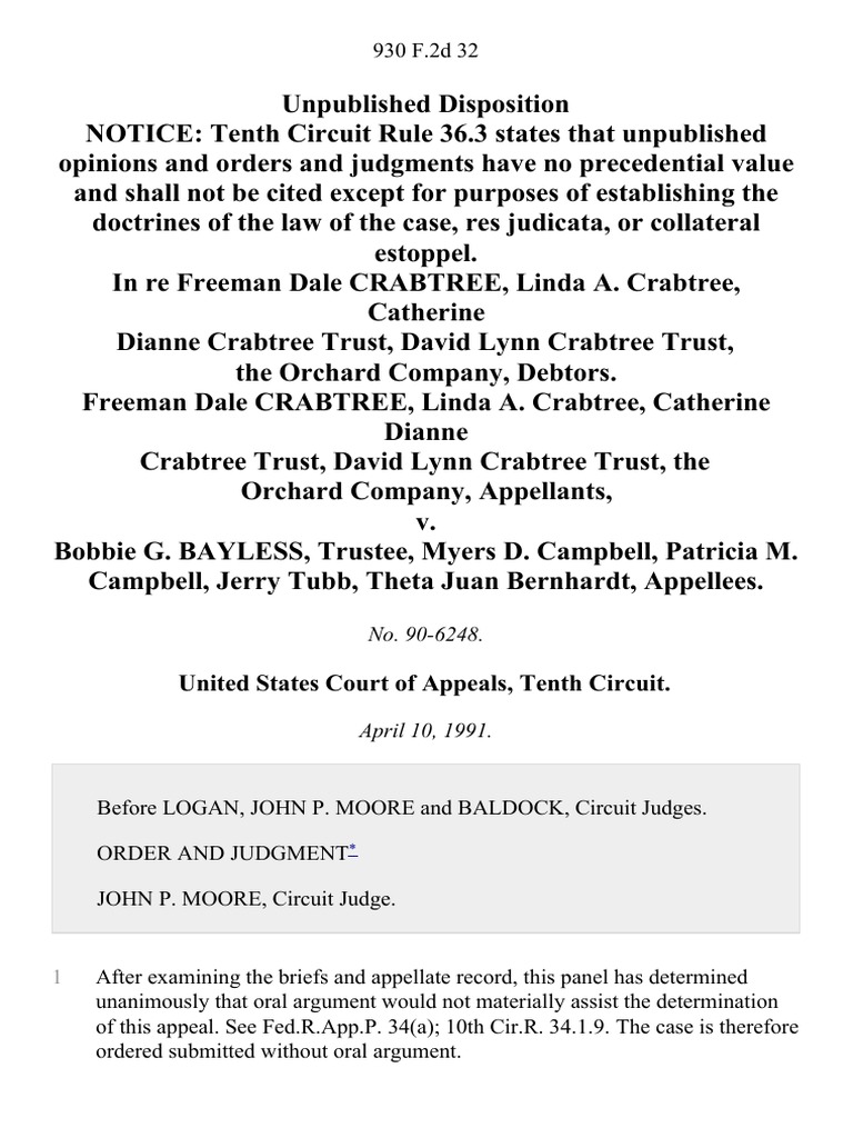 In Re Freeman Dale Crabtree, Linda A. Crabtree, Catherine Dianne ...