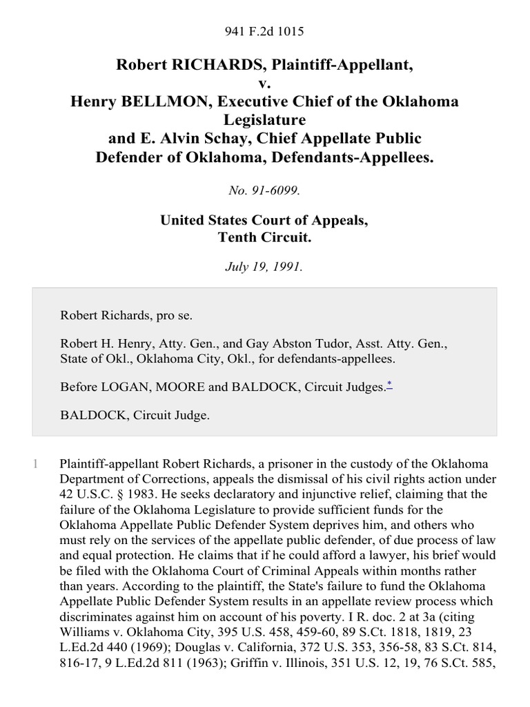 Robert Richards v. Henry Bellmon, Executive Chief of The Oklahoma ...