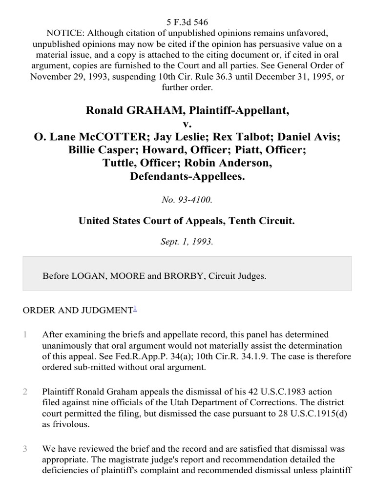 Ronald Graham v. O. Lane McCotter Jay Leslie Rex Talbot Daniel Avis ...
