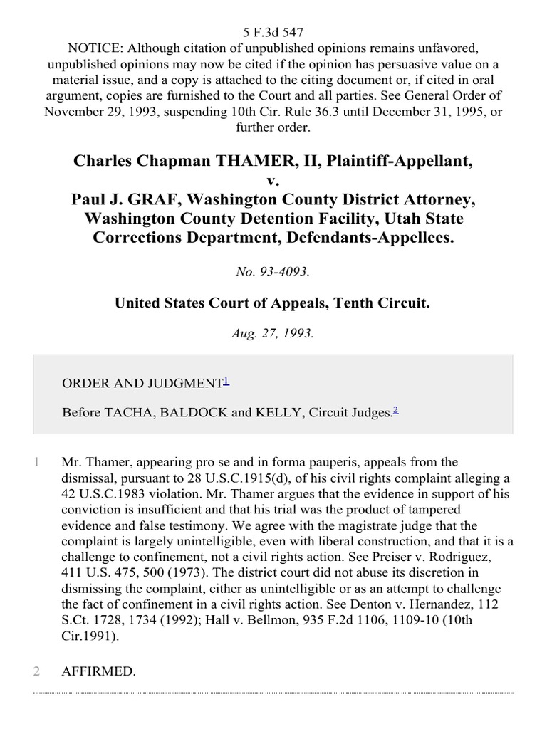 Charles Chapman Thamer, II v. Paul J. Graf, Washington County District ...