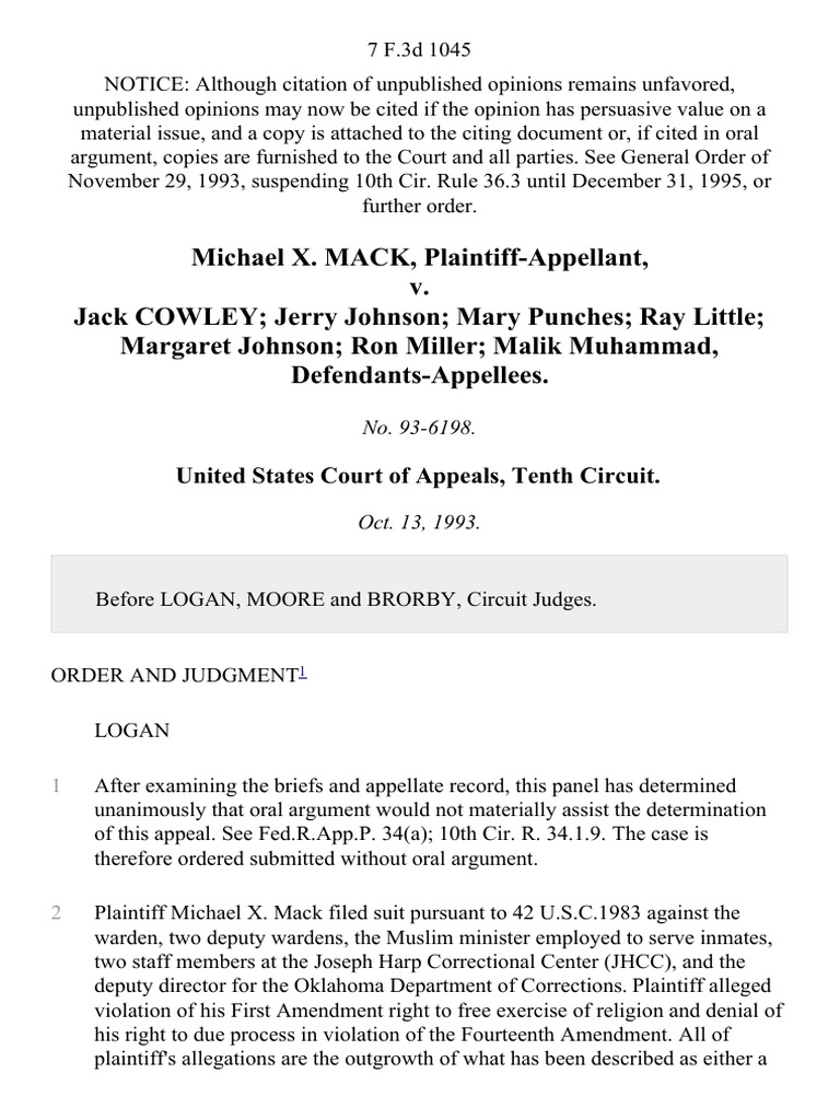 Michael X. Mack v. Jack Cowley Jerry Johnson Mary Punches Ray Little ...