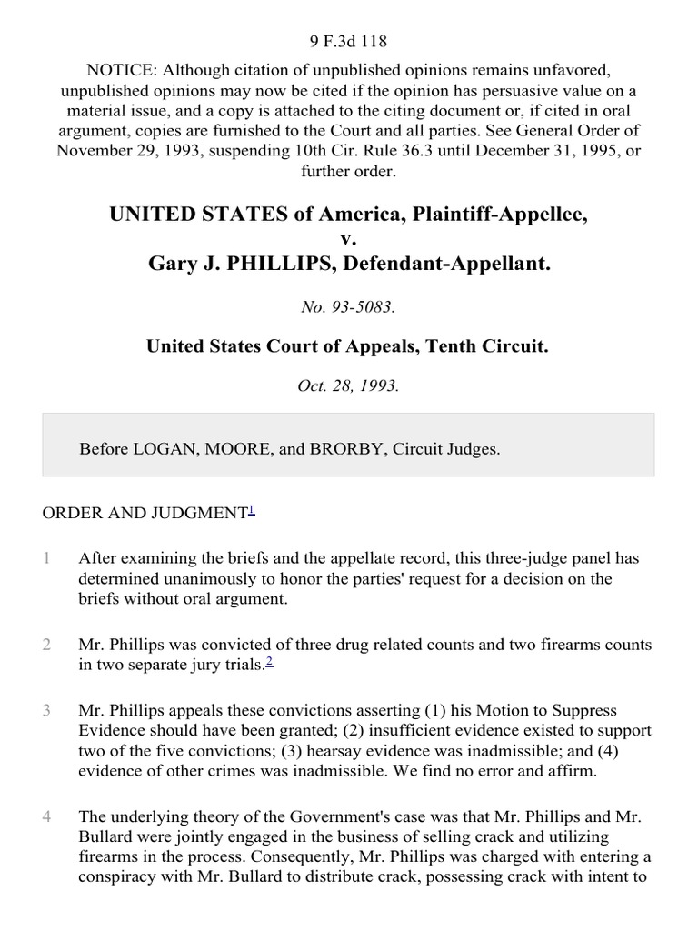 United States v. Gary J. Phillips, 9 F.3d 118, 10th Cir. (1993) | PDF ...