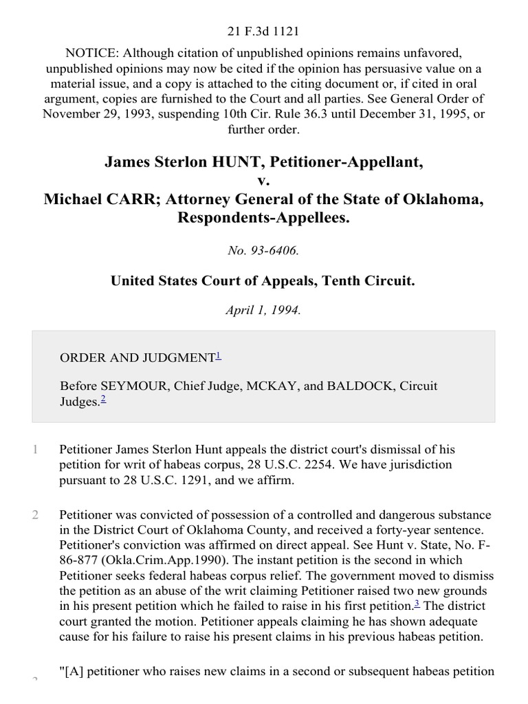 James Sterlon Hunt v. Michael Carr Attorney General of The State of ...
