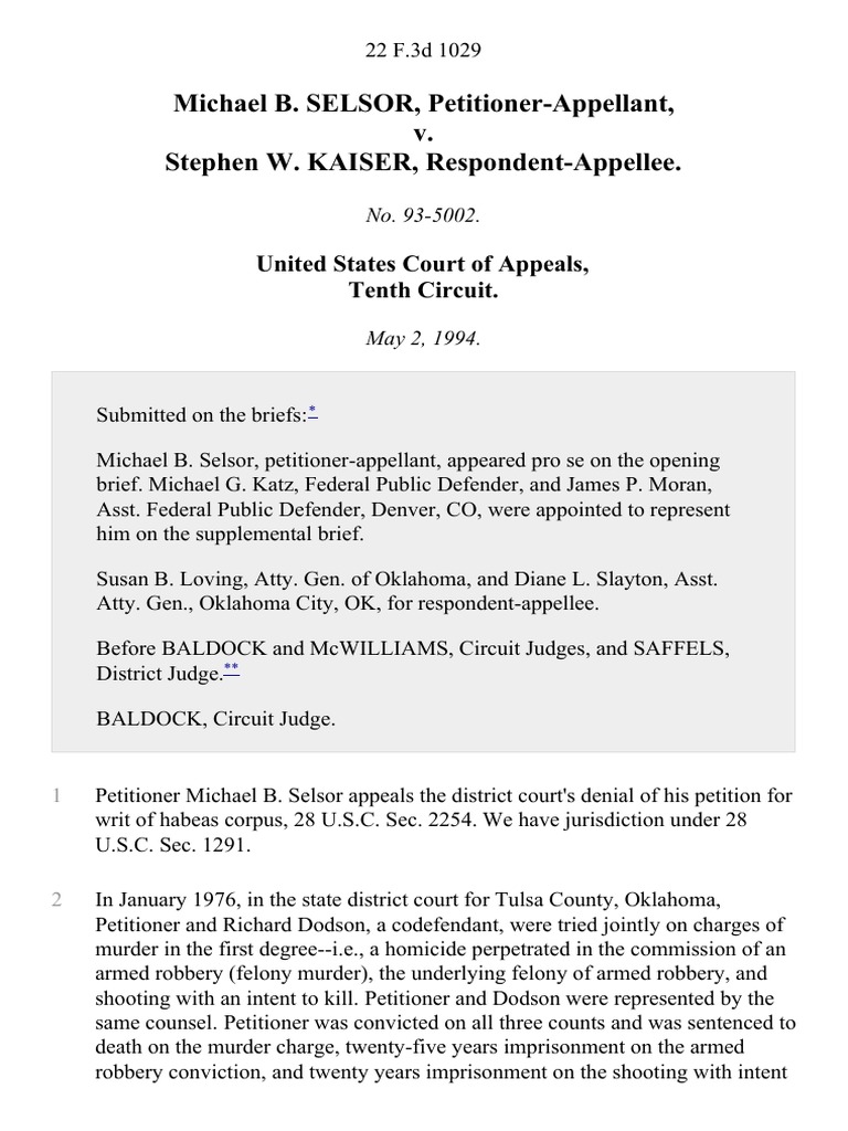 Michael B. Selsor v. Stephen W. Kaiser, 22 F.3d 1029, 10th Cir. (1994 ...