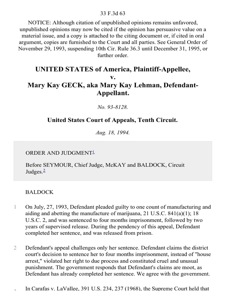 United States v. Mary Kay Geck, AKA Mary Kay Lehman, 33 F.3d 63, 10th ...