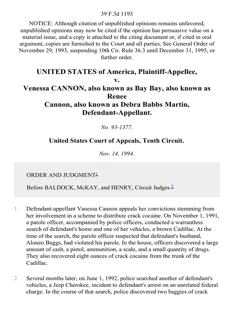 United States v. Venessa Cannon, Also Known As Bay Bay, Also Known As ...
