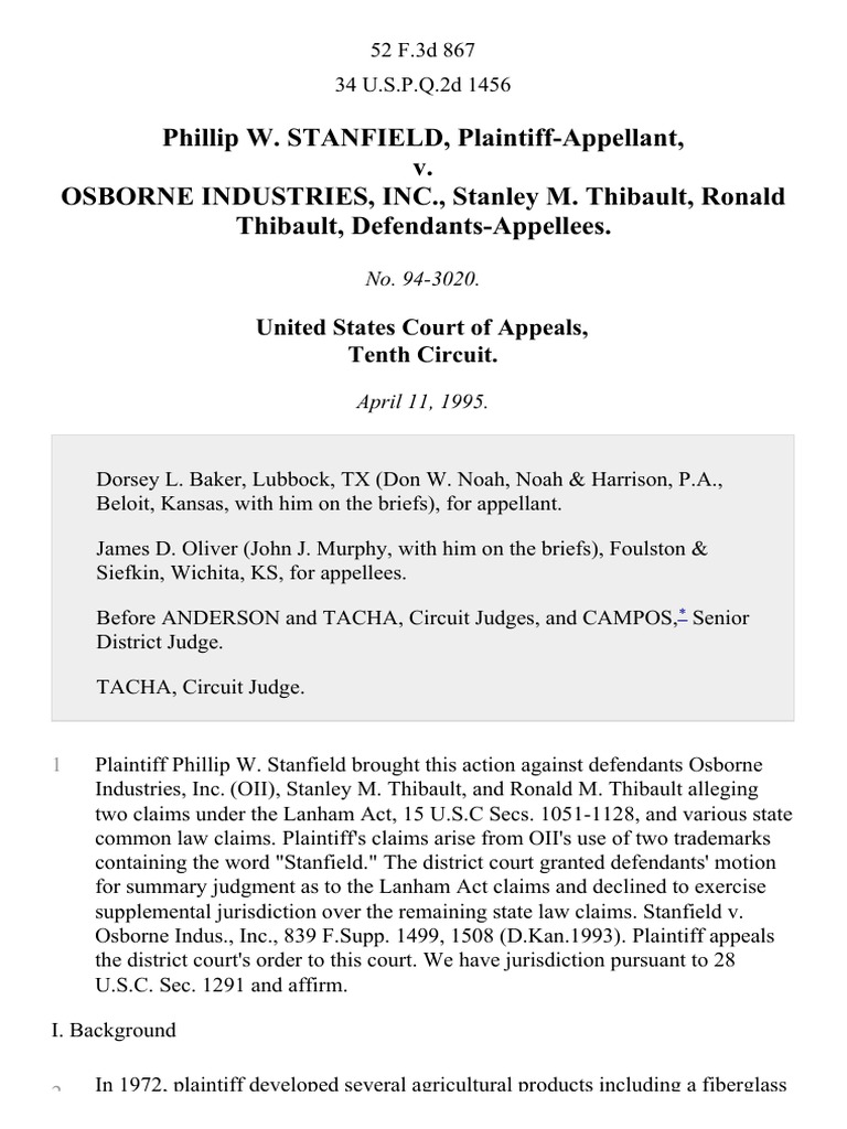 Phillip W. Stanfield v. Osborne Industries, Inc., Stanley M. Thibault ...