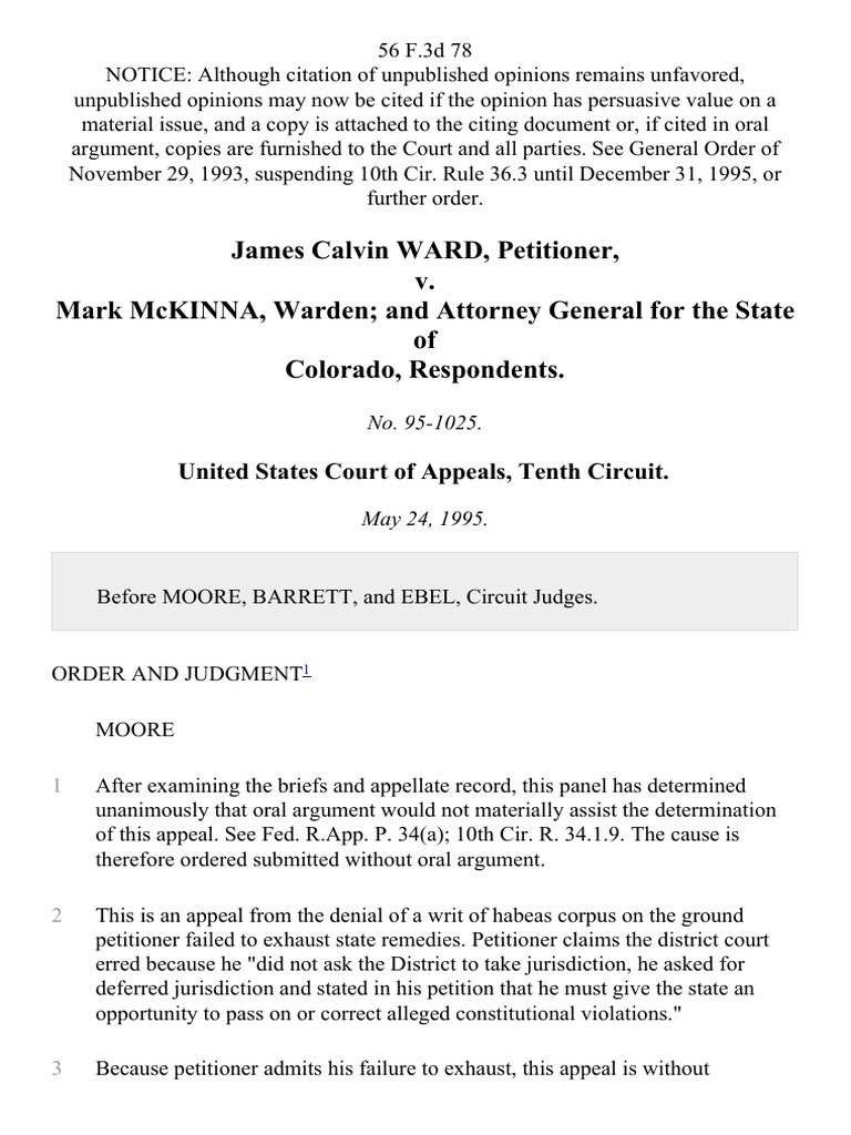 James Calvin Ward v. Mark McKinna Warden and Attorney General For The ...