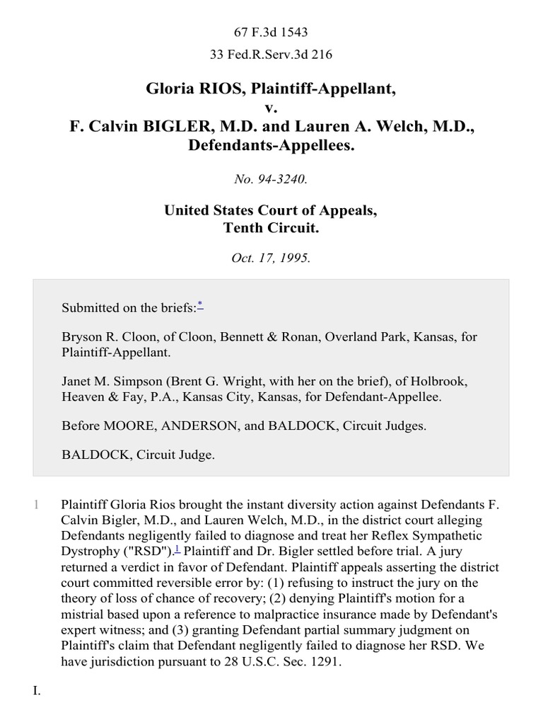 Gloria Rios v. F. Calvin Bigler, M.D. and Lauren A. Welch, M.D., 67 F ...