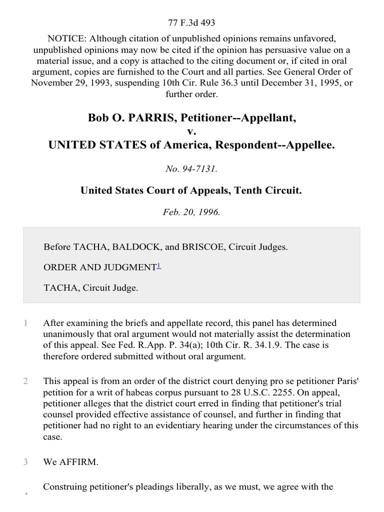 Bob O. Parris v. United States, 77 F.3d 493, 10th Cir. (1996) | PDF