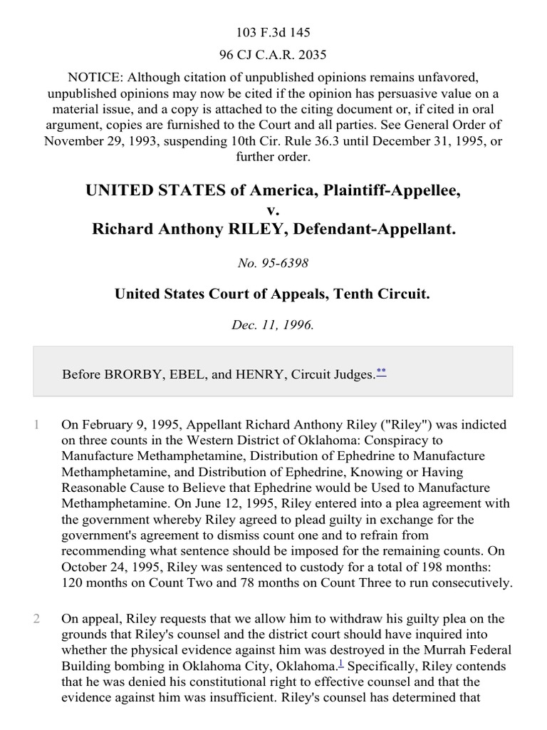 United States v. Richard Anthony Riley, 103 F.3d 145, 10th Cir. (1996 ...
