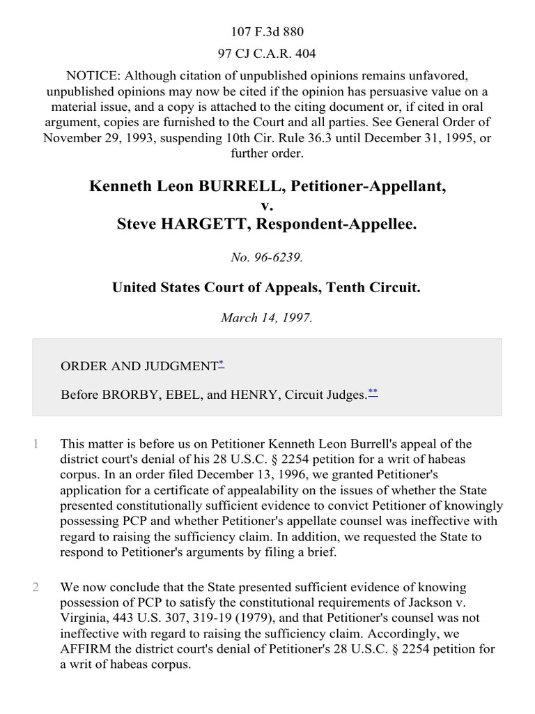 Kenneth Leon Burrell v. Steve Hargett, 107 F.3d 880, 10th Cir. (1997 ...