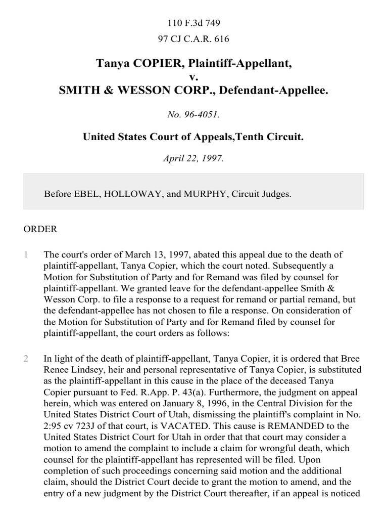 Tanya Copier v. Smith & Wesson Corp., 110 F.3d 749, 10th Cir. (1997) | PDF