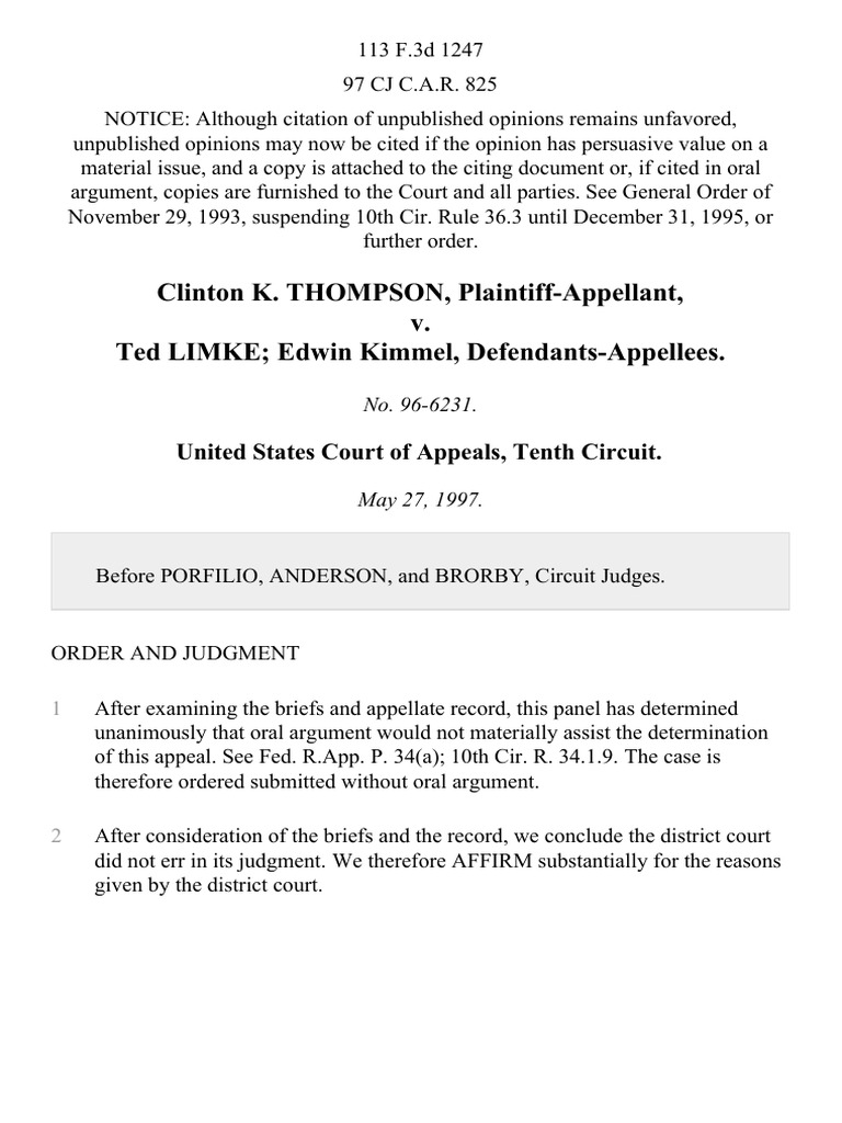 Tenth Circuit Case: Thompson v. Limke | PDF