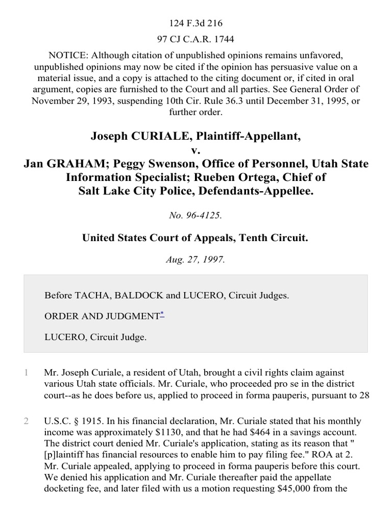 Curiale v. Graham: IFP Denial Appeal | PDF | Precedent | Res Judicata