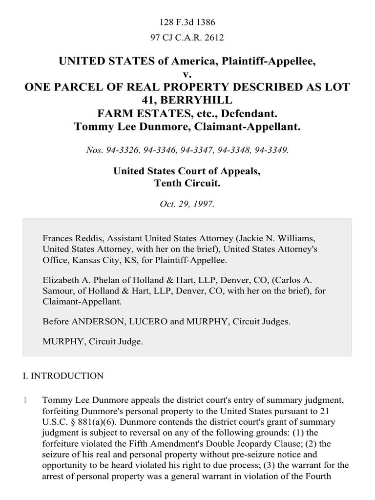 United States v. One Parcel of Real Property Described As Lot 41 ...