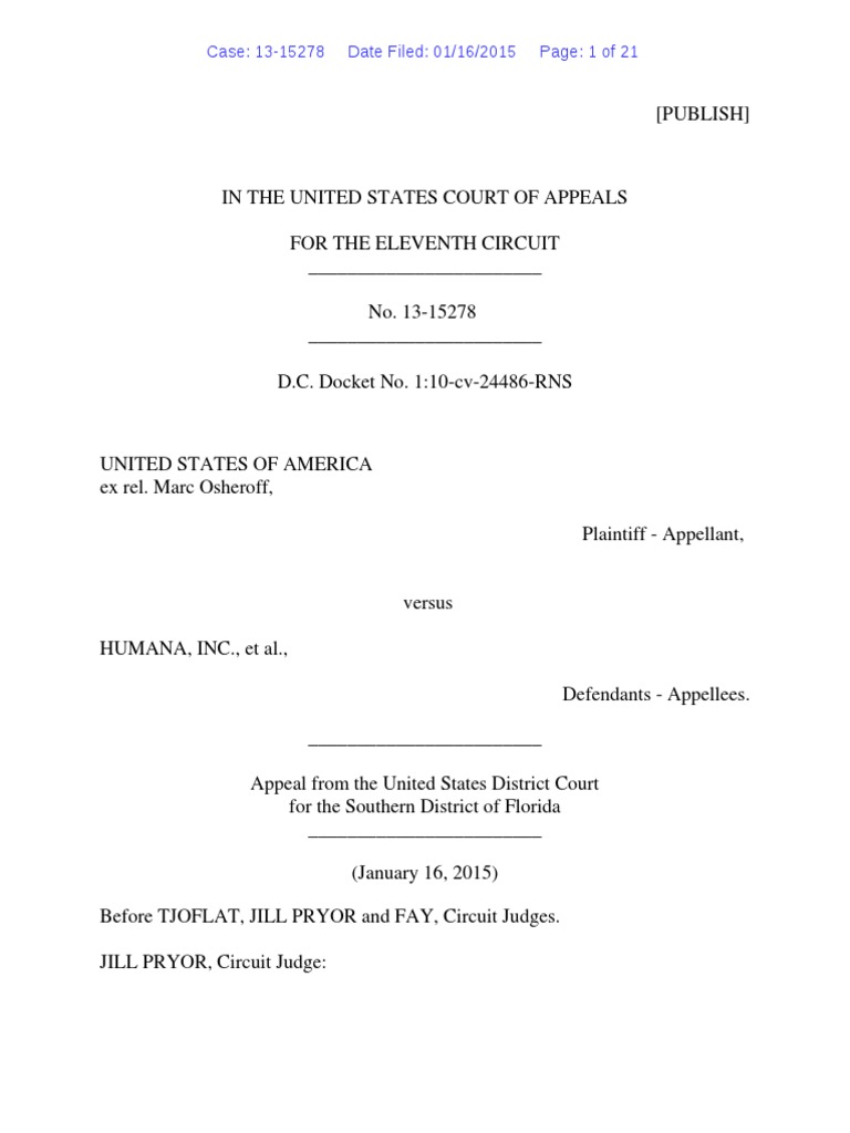 Marc Osheroff v. Humana Inc., 11th Cir. (2015) | PDF | Federal Rules Of ...