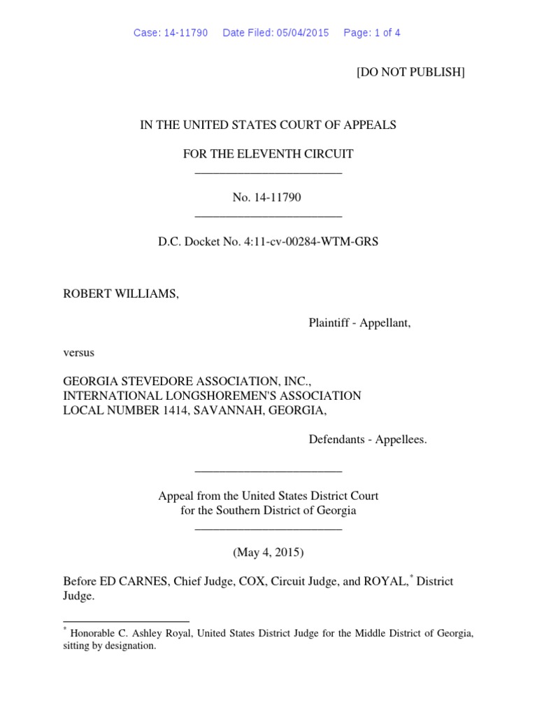 Robert Williams v. Georgia Stevedore Association, Inc., 11th Cir. (2015 ...