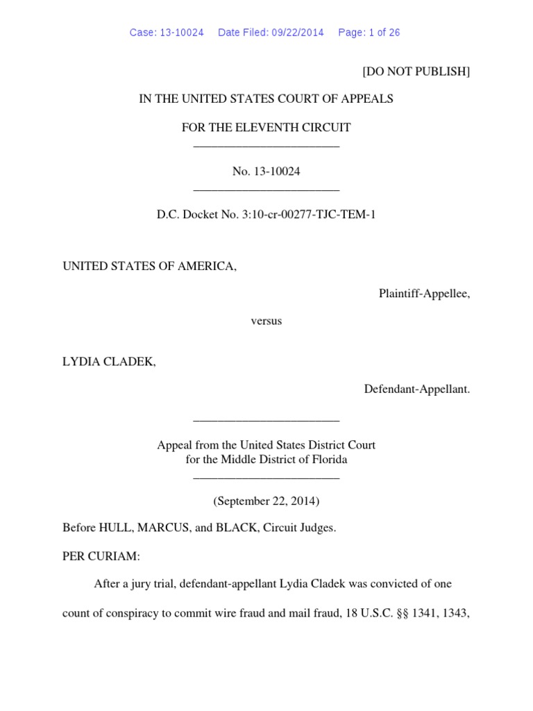 United States v. Lydia Cladek, 11th Cir. (2014) | United States Federal ...