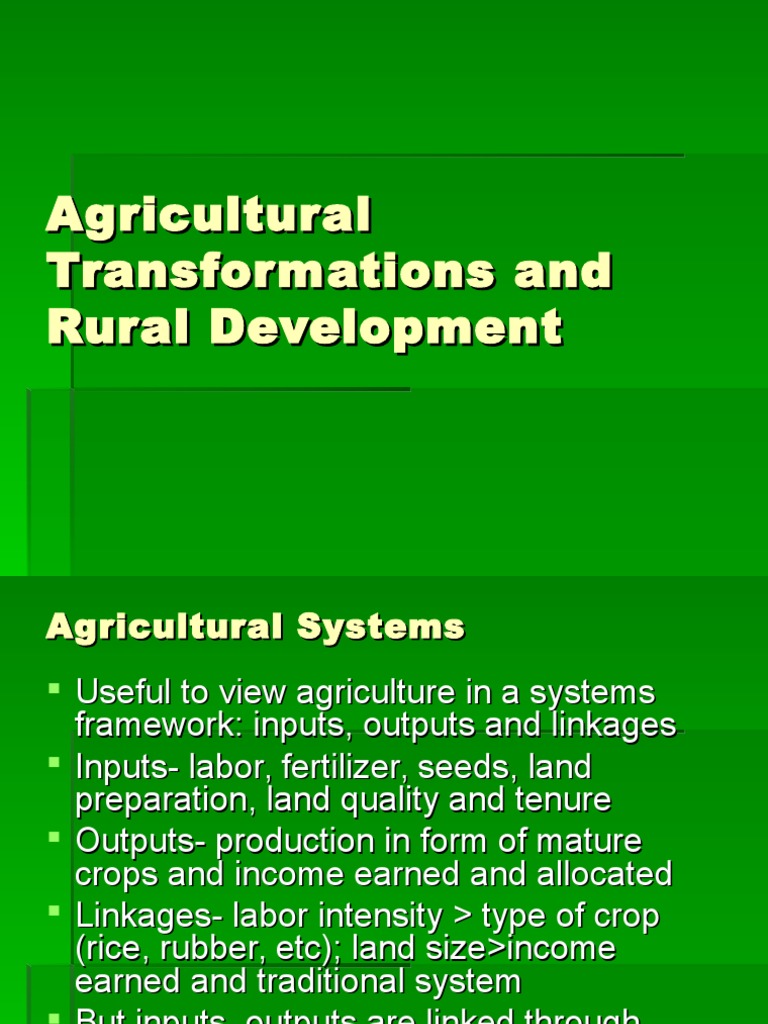 Agricultural Transformations and Rural Development | PDF | Natural ...