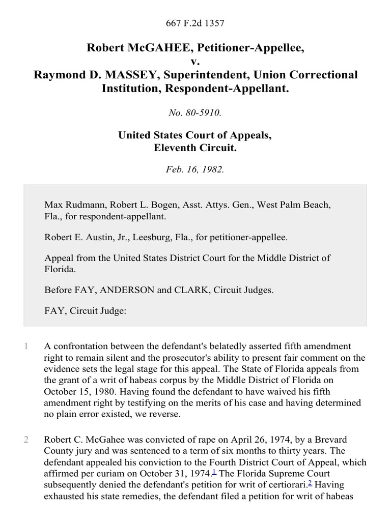 McGahee v. Massey: Fifth Amendment Appeal | PDF | Fifth Amendment To ...